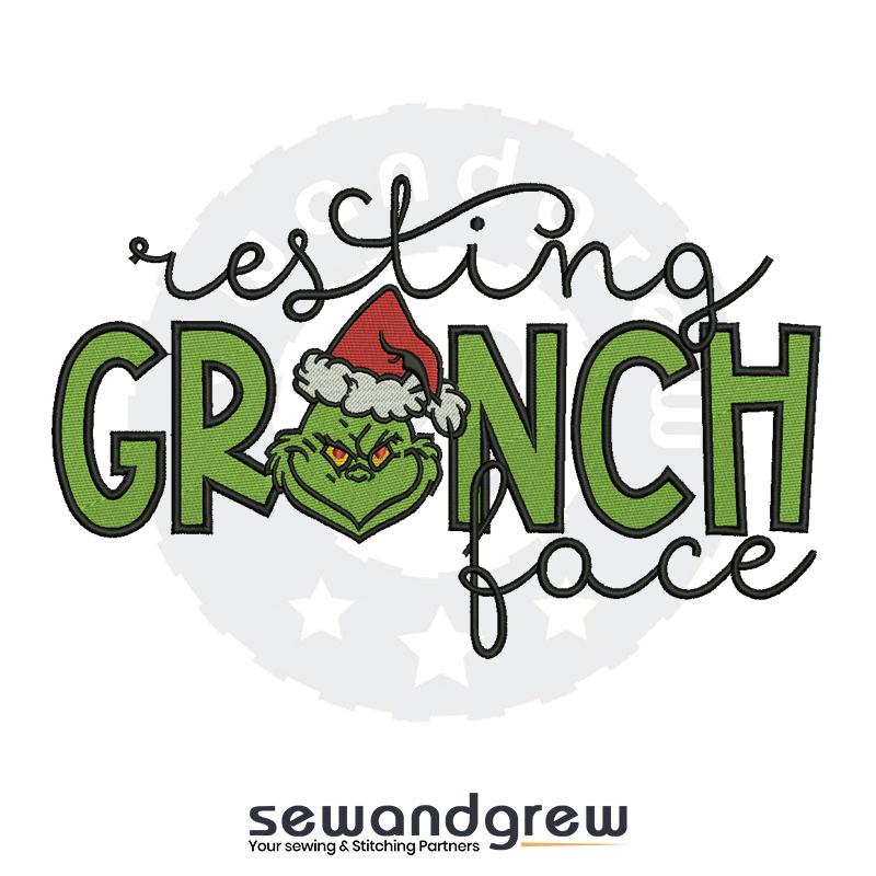 Resting Grinch Face 11 inches Embroidery Design - SewandGrew